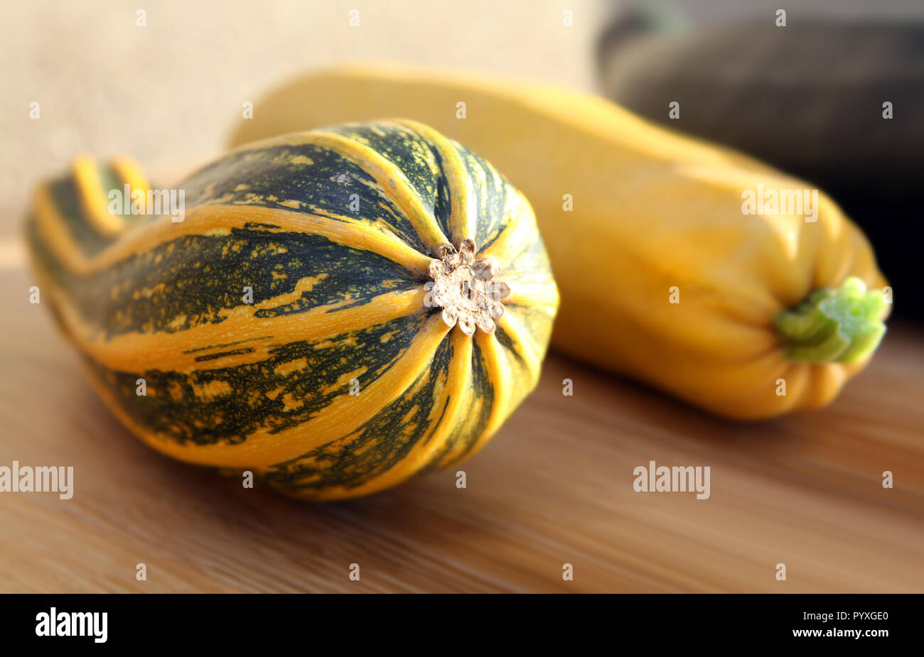 Vegetable marrows on a kitchen table for preparation of a dish Stock ...