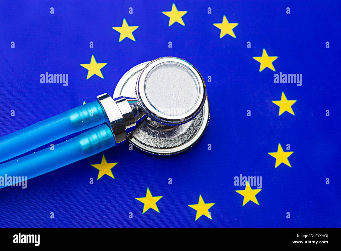 stethoscope with European Union flag. Concept of the health of Europe ...