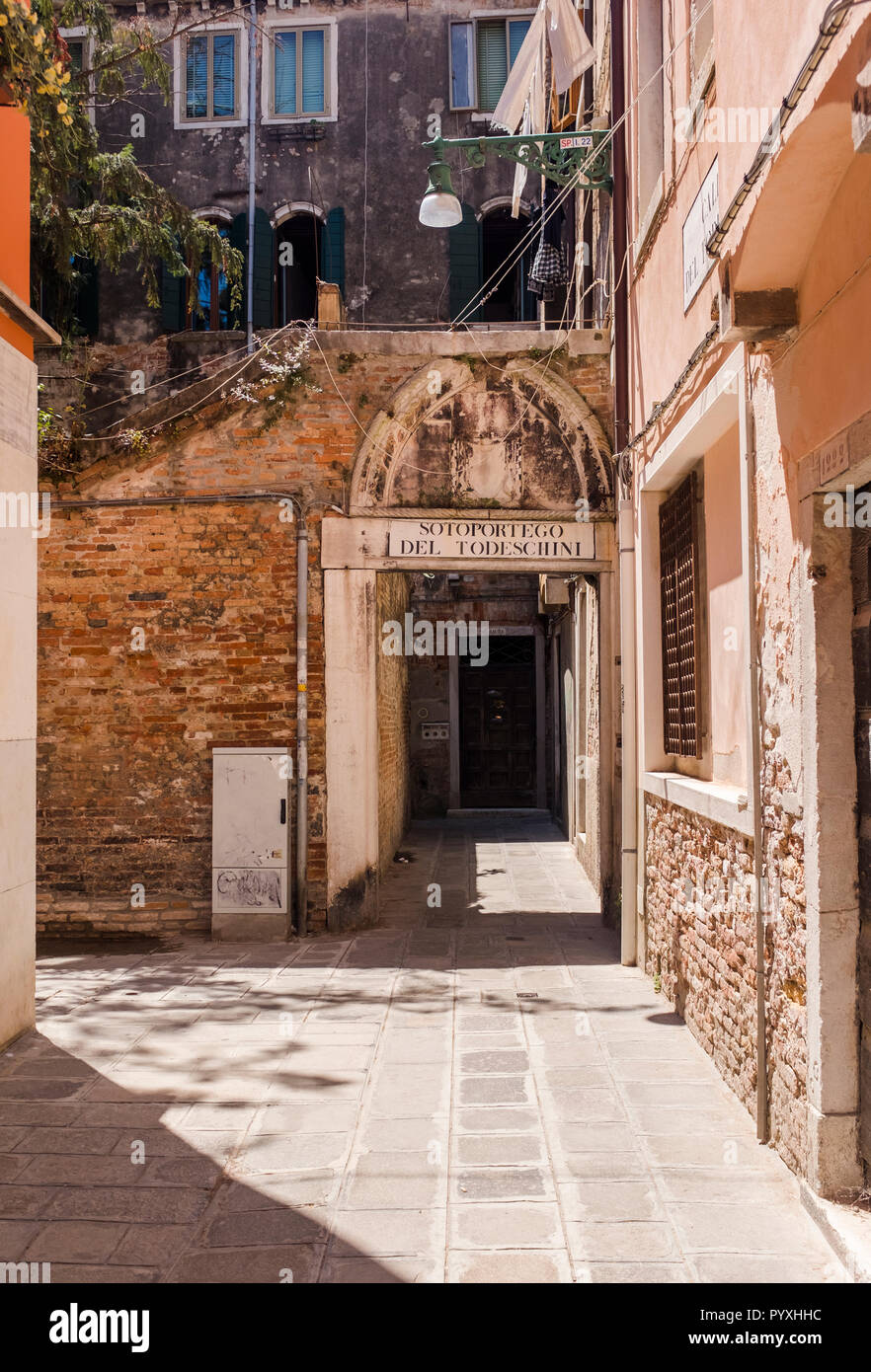 View along a narrow street revealing architectural details in the ...