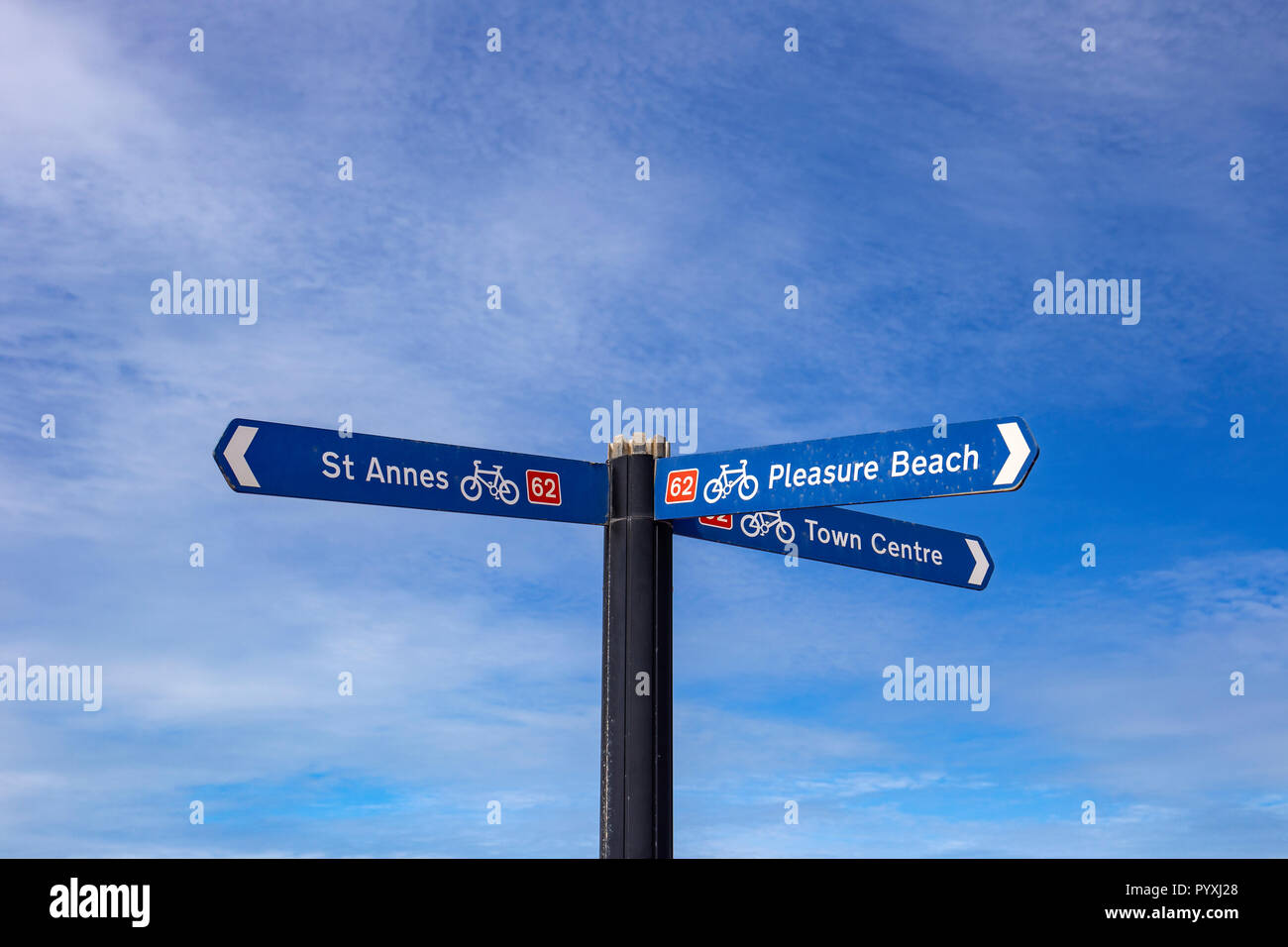 Cycling route sign on promenade in Blackpool Lancashire UK Stock Photo ...
