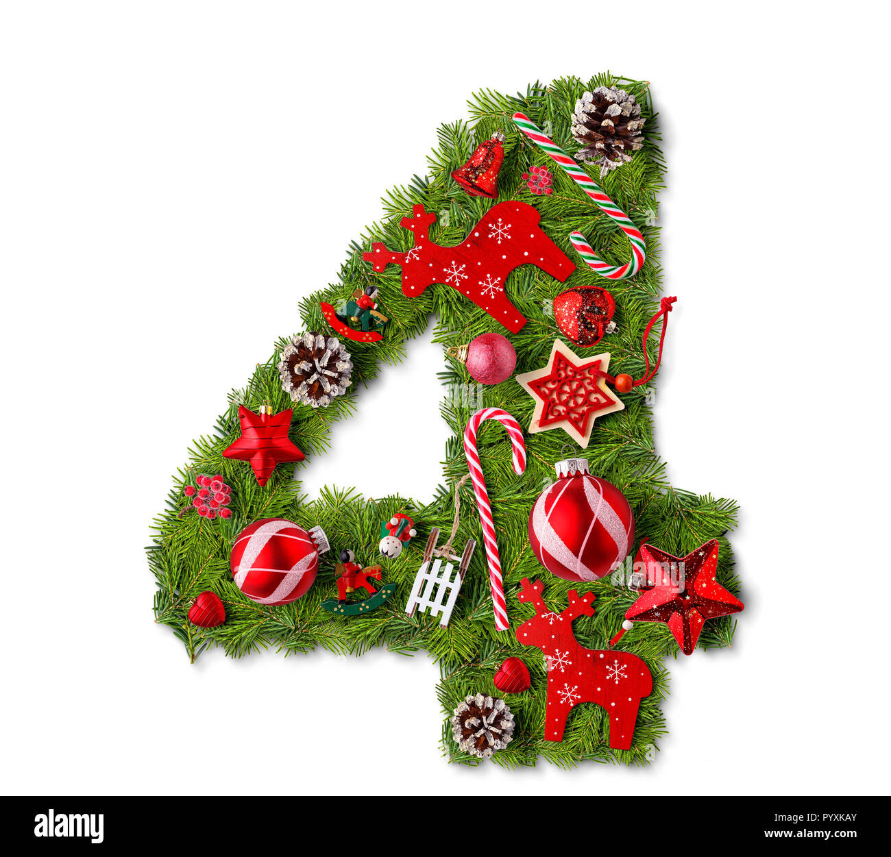 Number 4. Christmas tree decoration on a white background Stock Photo ...