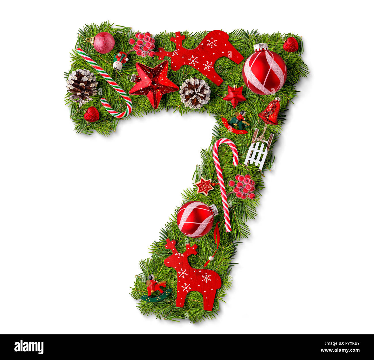 Number 7. Christmas tree decoration on a white background Stock Photo ...