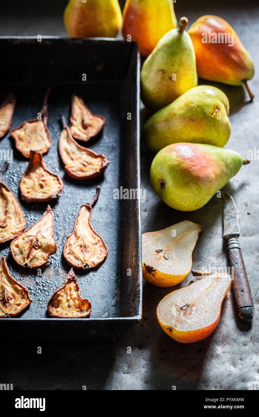 Tasty sun dried pears as a sweet snack Stock Photo - Alamy