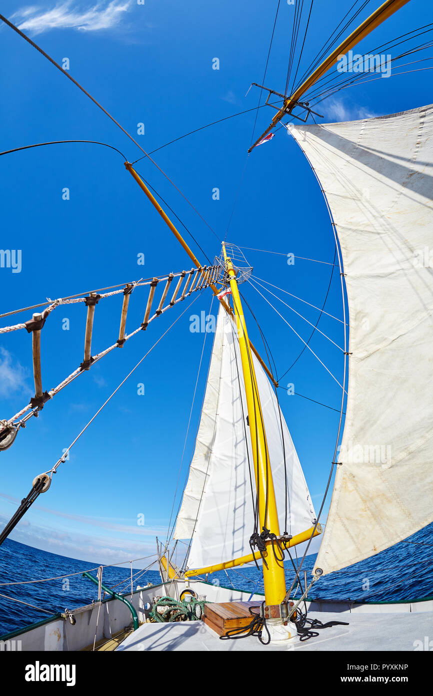 Fisheye lens view of an old sailing ship, looking up perspective Stock ...