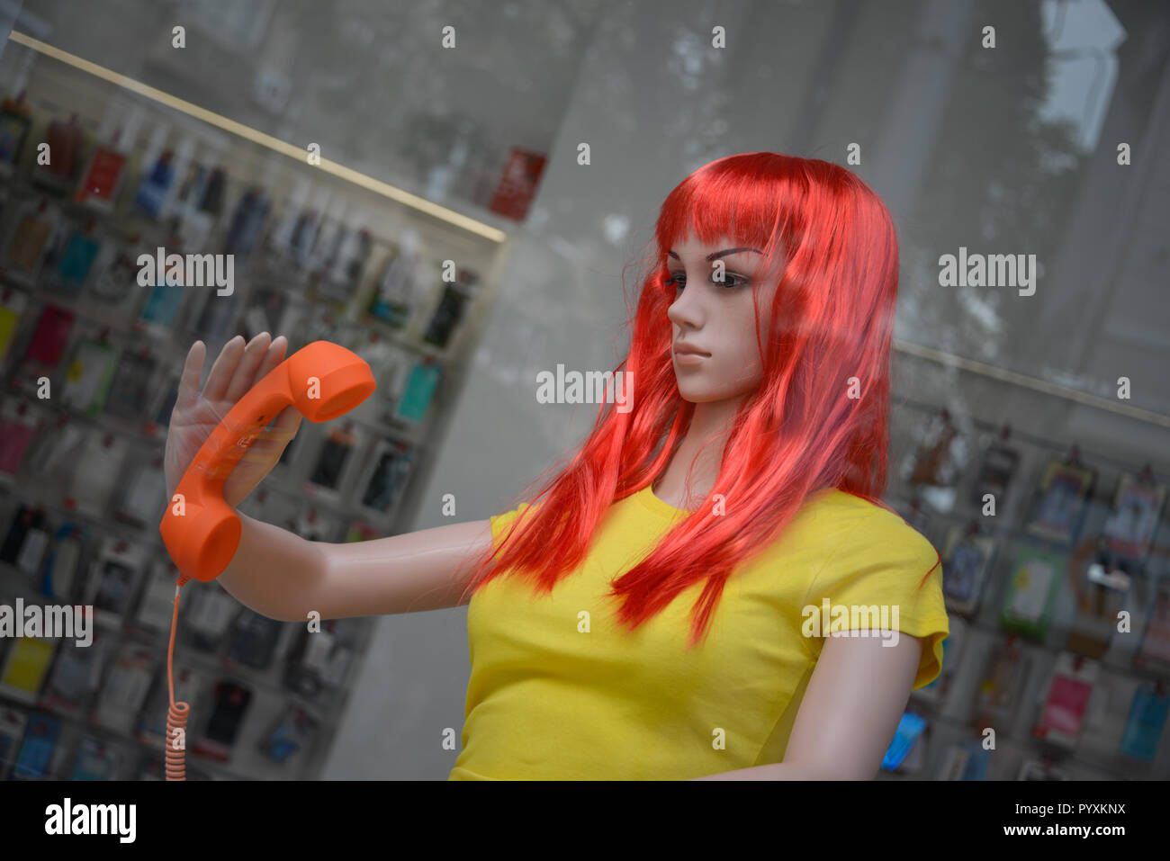 Mannequin, phone, Sofia, Bulgaria, Schaufensterpuppe, Telefon ...
