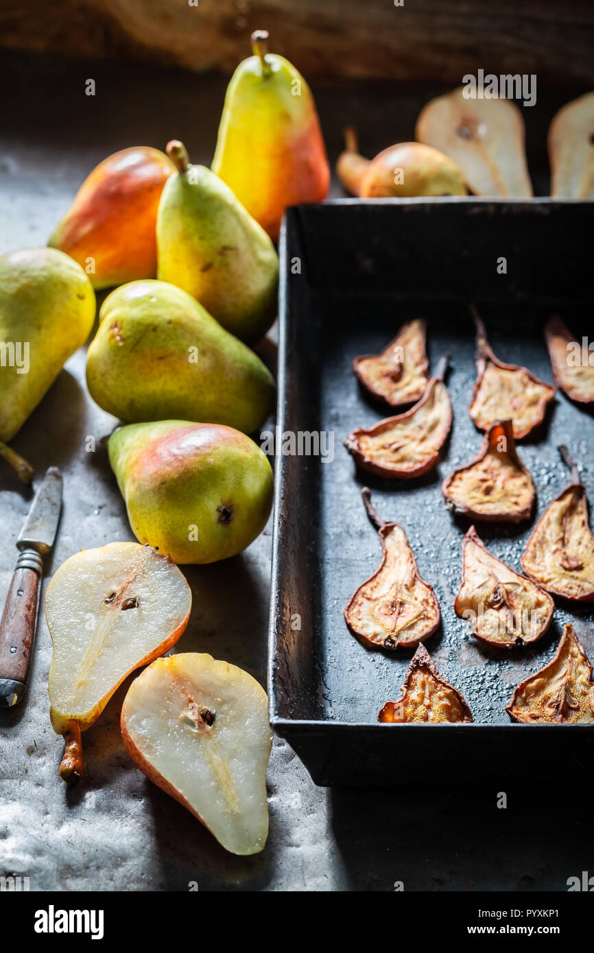 Homemade sun dried pears made of fresh fruits Stock Photo - Alamy
