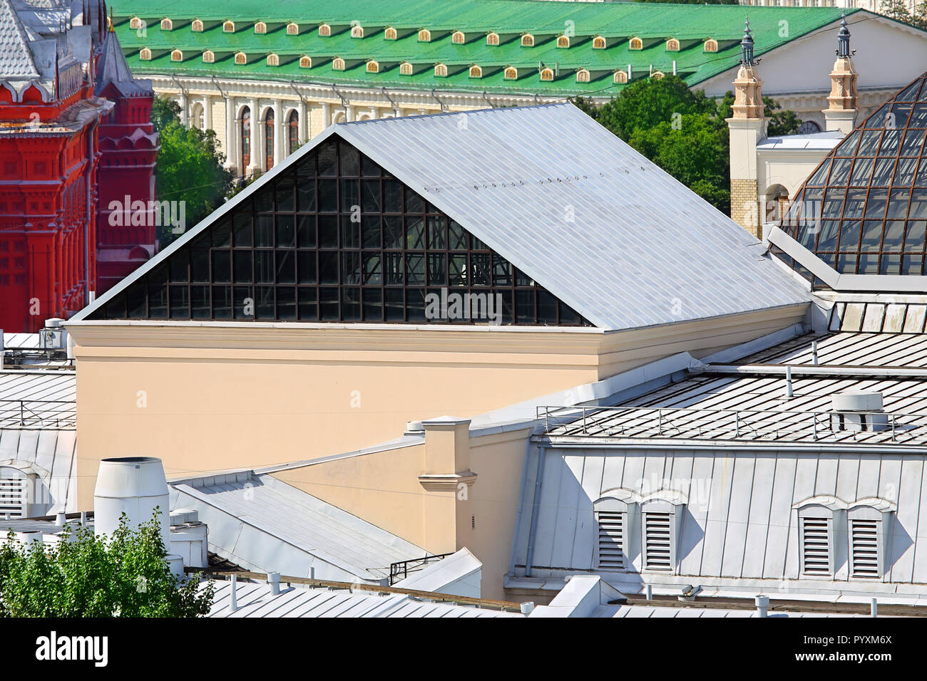 View from above. .Buildings roof of the in the form of a pyramid Stock ...