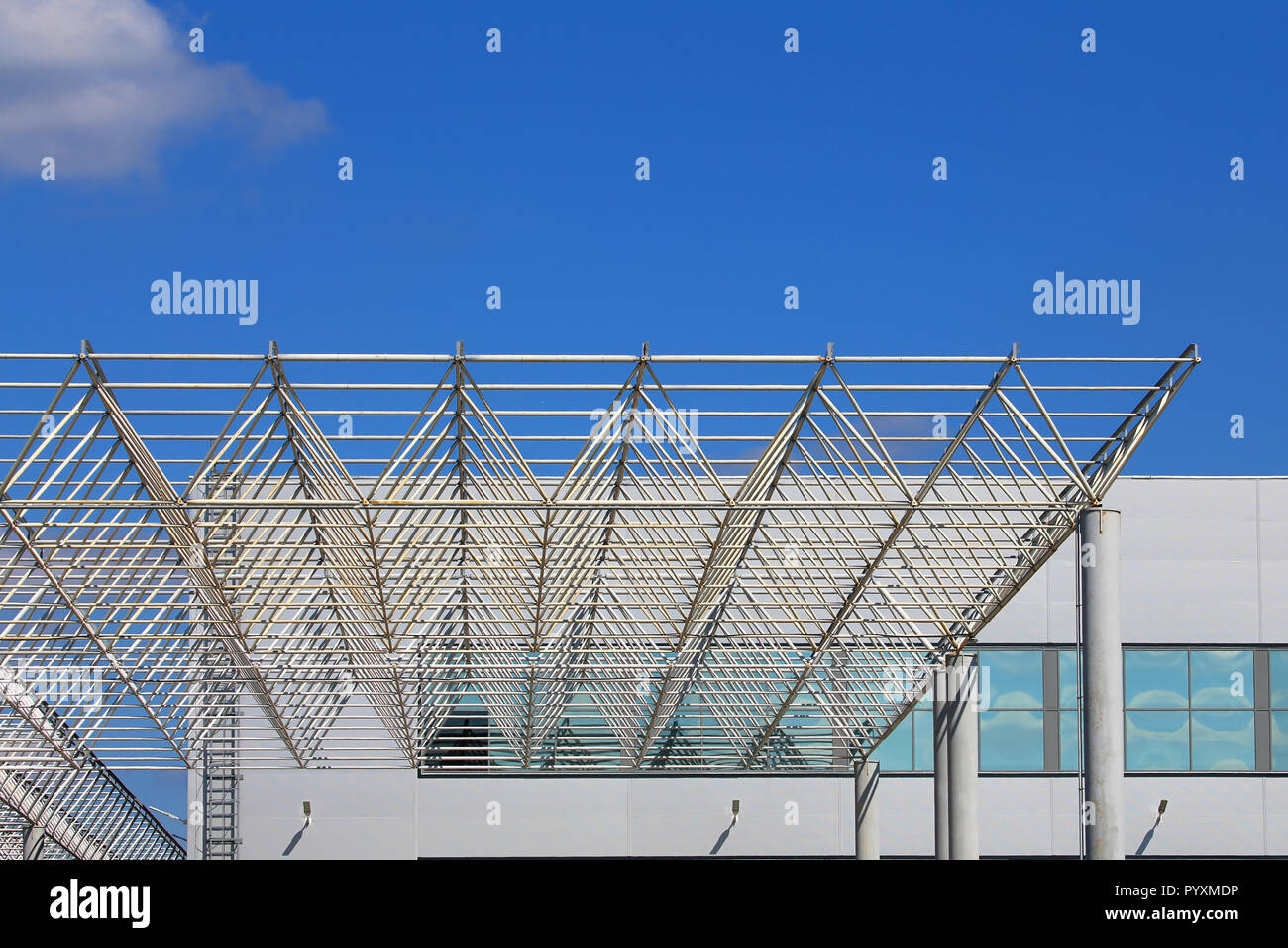 Prefabricated metal skeleton construction of the roof of the exhibition ...