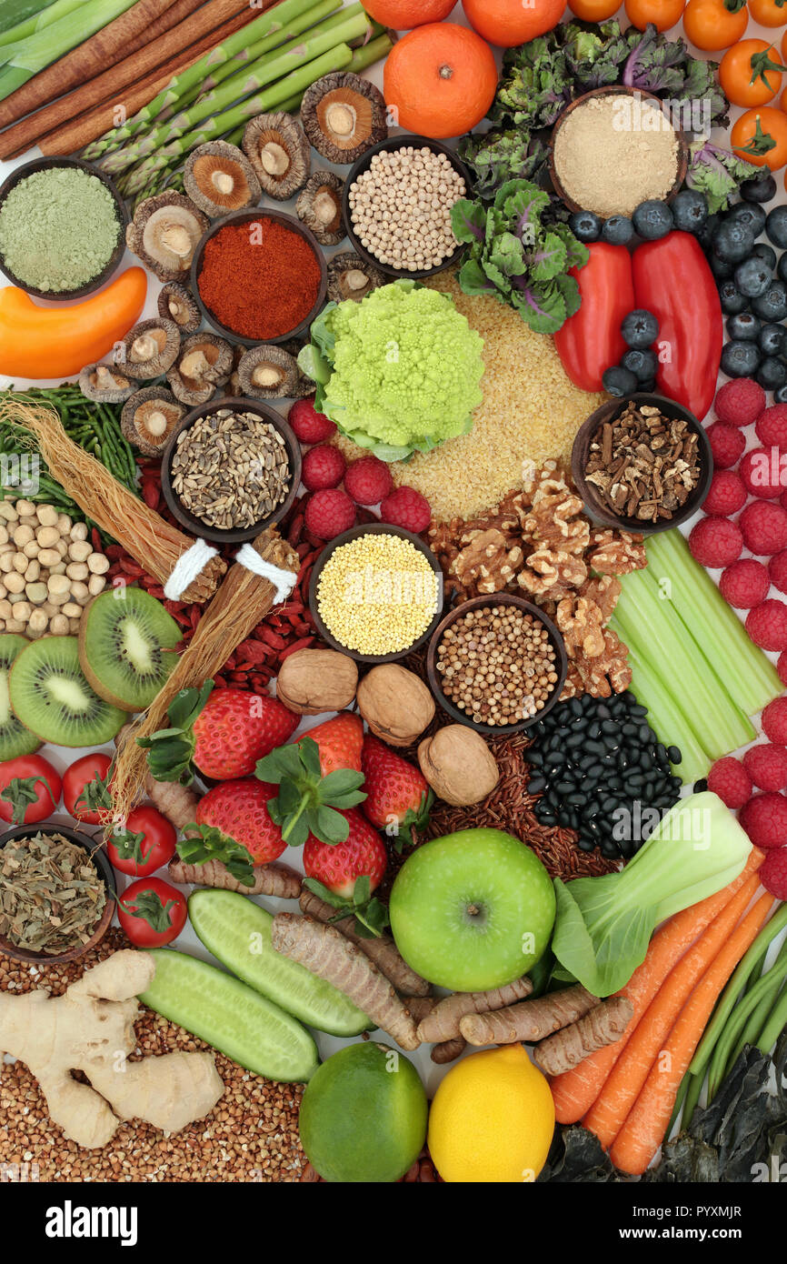 Super food for liver detox concept with fresh fruit, vegetables ...