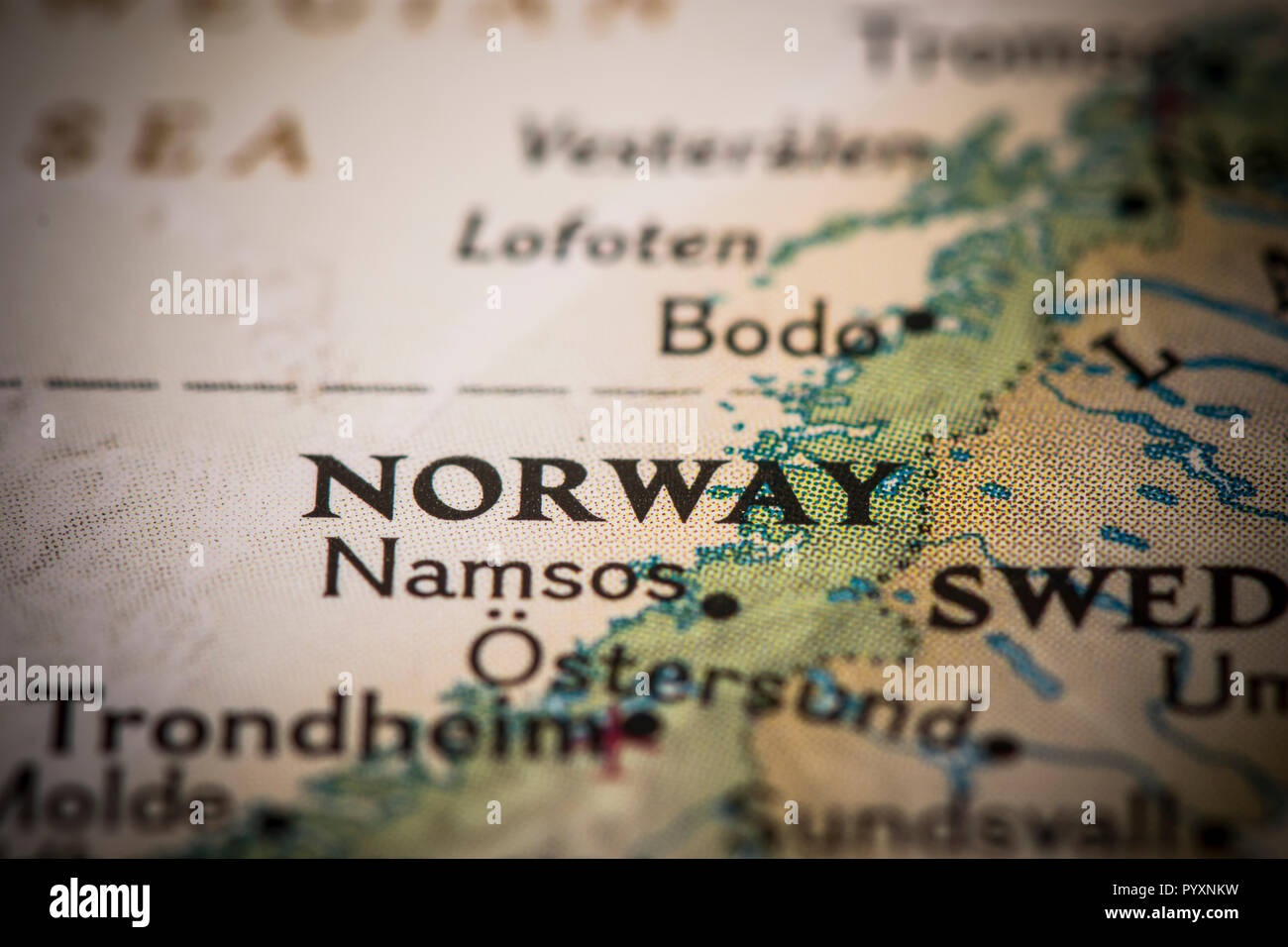 Closeup of the text "Norway" on a world map Stock Photo - Alamy