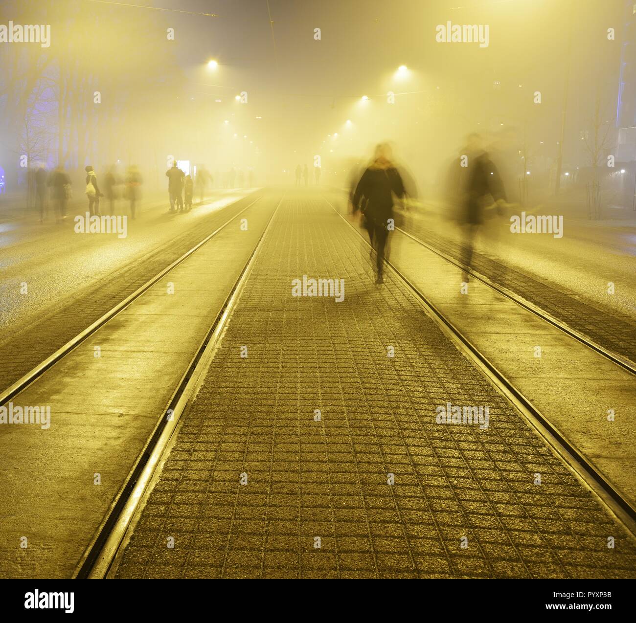 walk along the pavement on the night street in Helsinki, Finland Stock ...