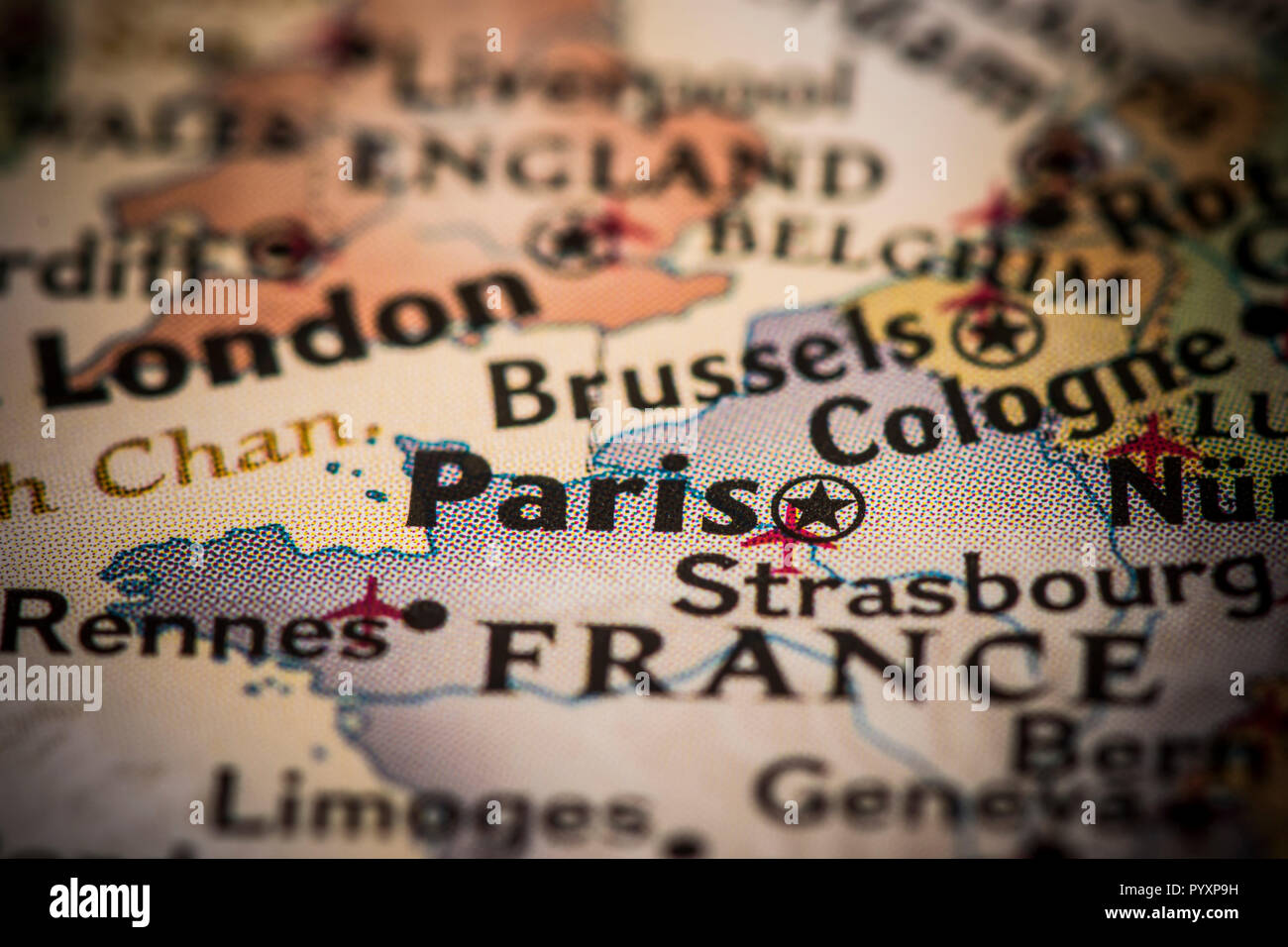 Closeup of Paris, France on a world map Stock Photo - Alamy