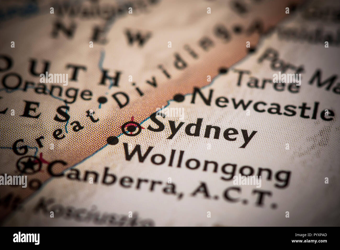 Closeup of Sydney, Australia on a world map Stock Photo - Alamy