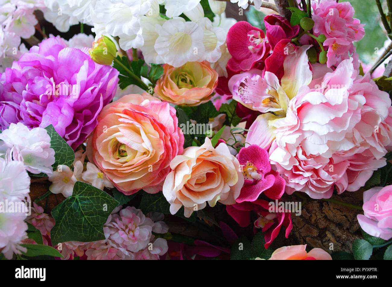 Composition of flowers roses, peonies and lilies. Close-up Stock Photo ...