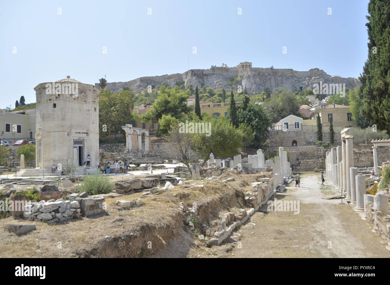 The Roman Forum in Athens, Tower of Winds and Acropolis Stock Photo - Alamy