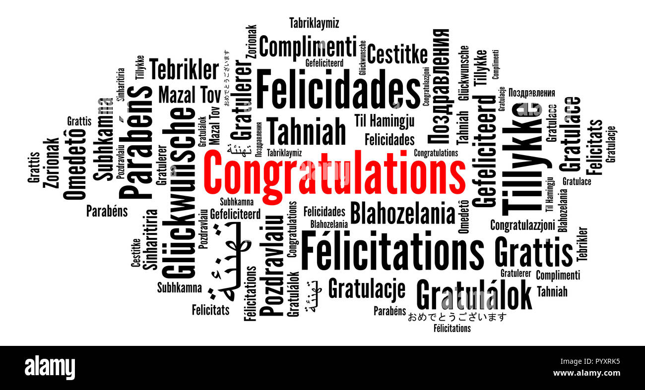 Congratulations in different languages word cloud Stock Photo - Alamy