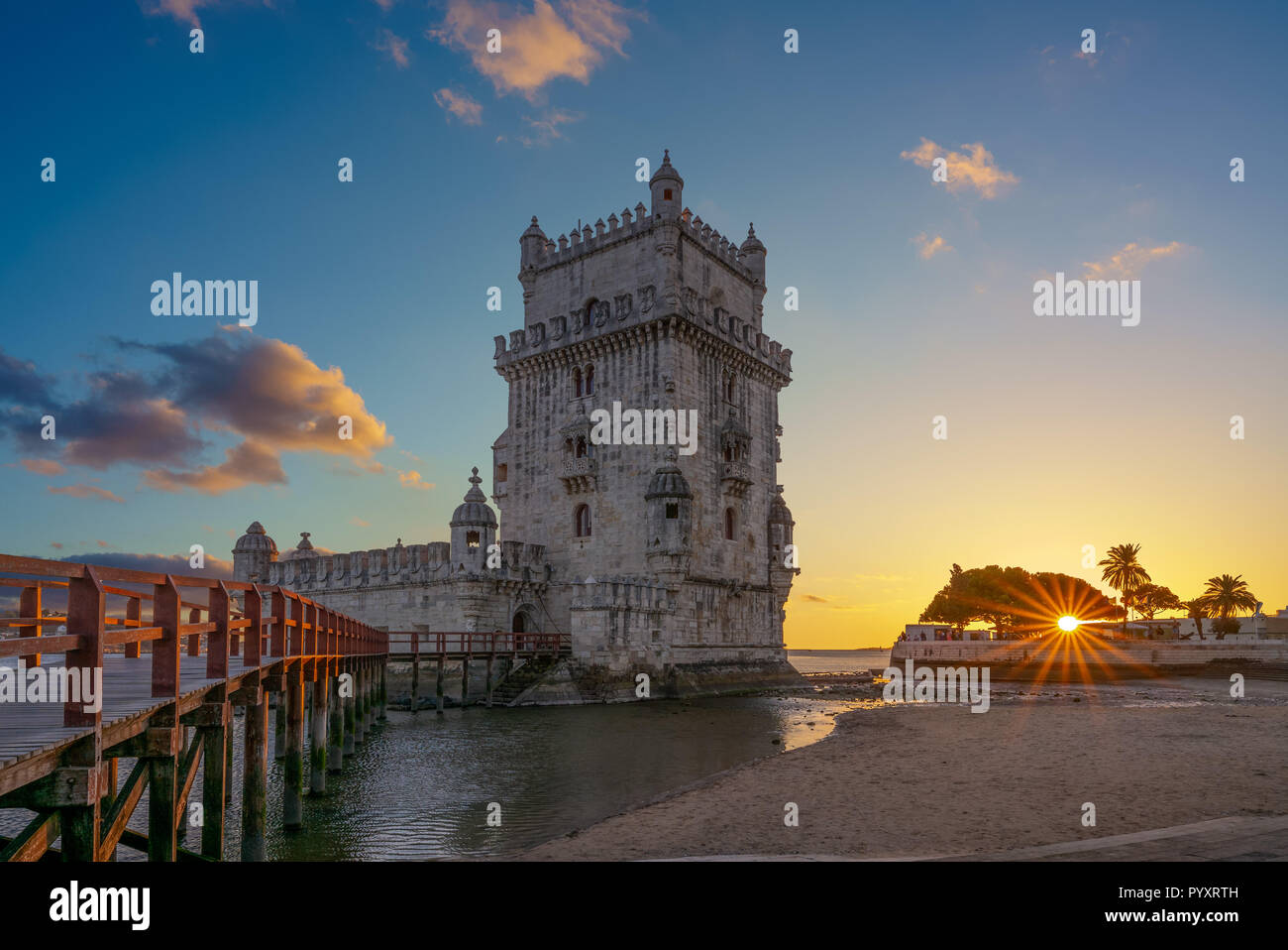 belem tower in belem district of lisbon at dusk Stock Photo - Alamy