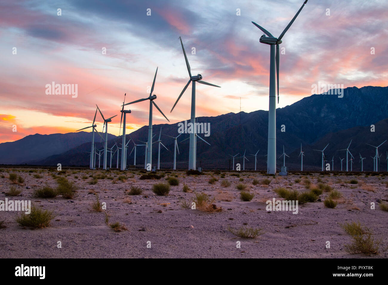 windmills at sunset Palm Springs Stock Photo - Alamy