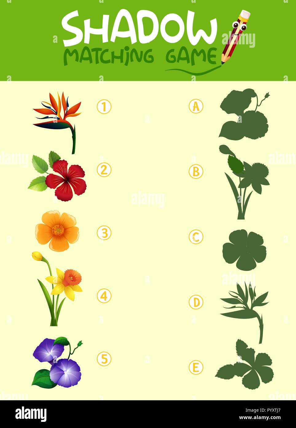 Flower shadow matching game template illustration Stock Vector Image ...