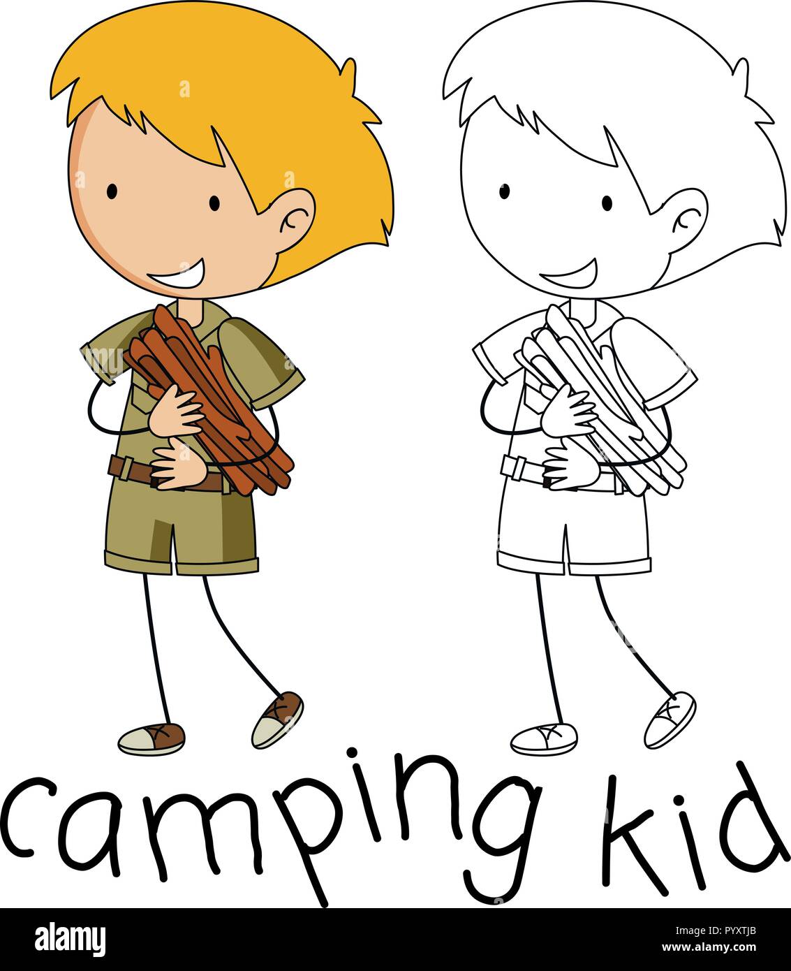 Doodle camping kid character illustration Stock Vector Image & Art - Alamy