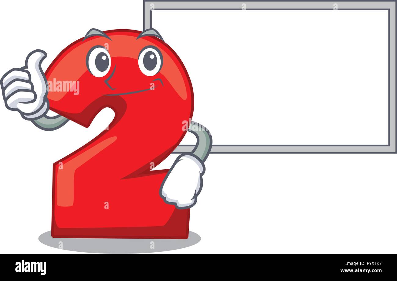 Thumbs up with board cartoon paper number two on letter Stock Vector ...