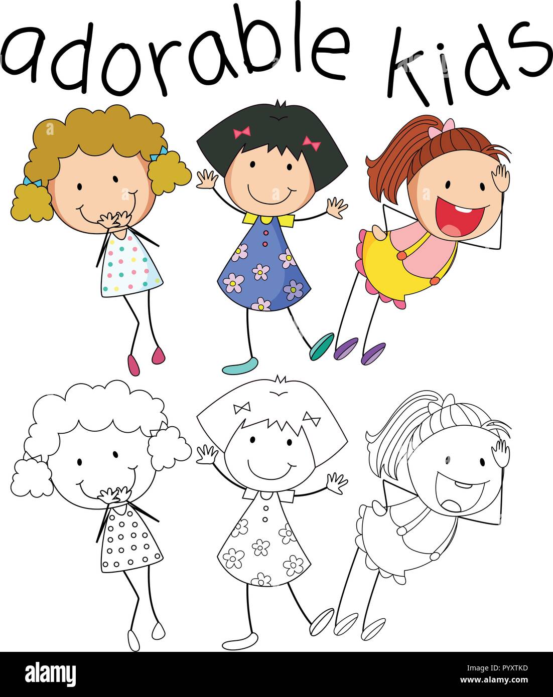 Group of doodle girls illustration Stock Vector Image & Art - Alamy