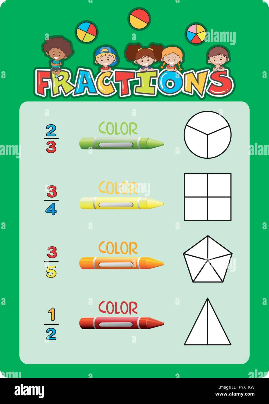 Math fractions worksheet template illustration Stock Vector Image & Art ...