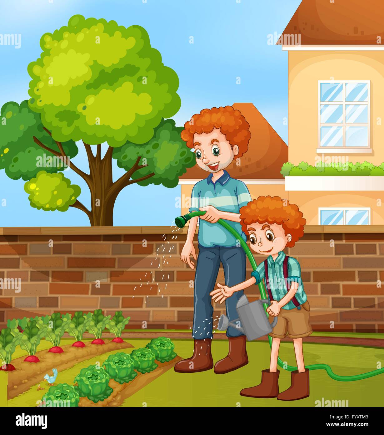 Father and son gardening illustration Stock Vector Image & Art - Alamy