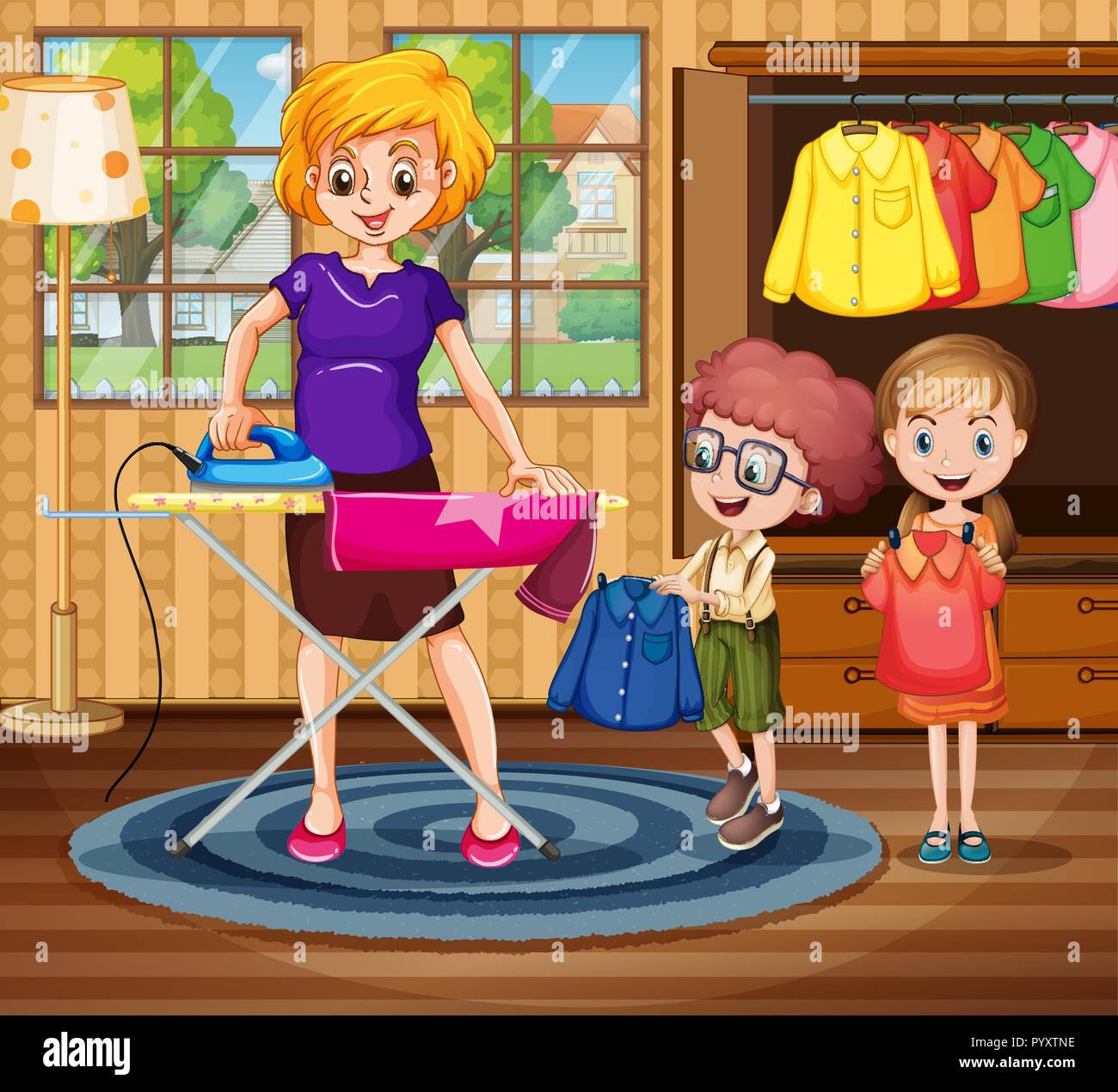 Mother ironing cloth for children illustration Stock Vector Image & Art ...