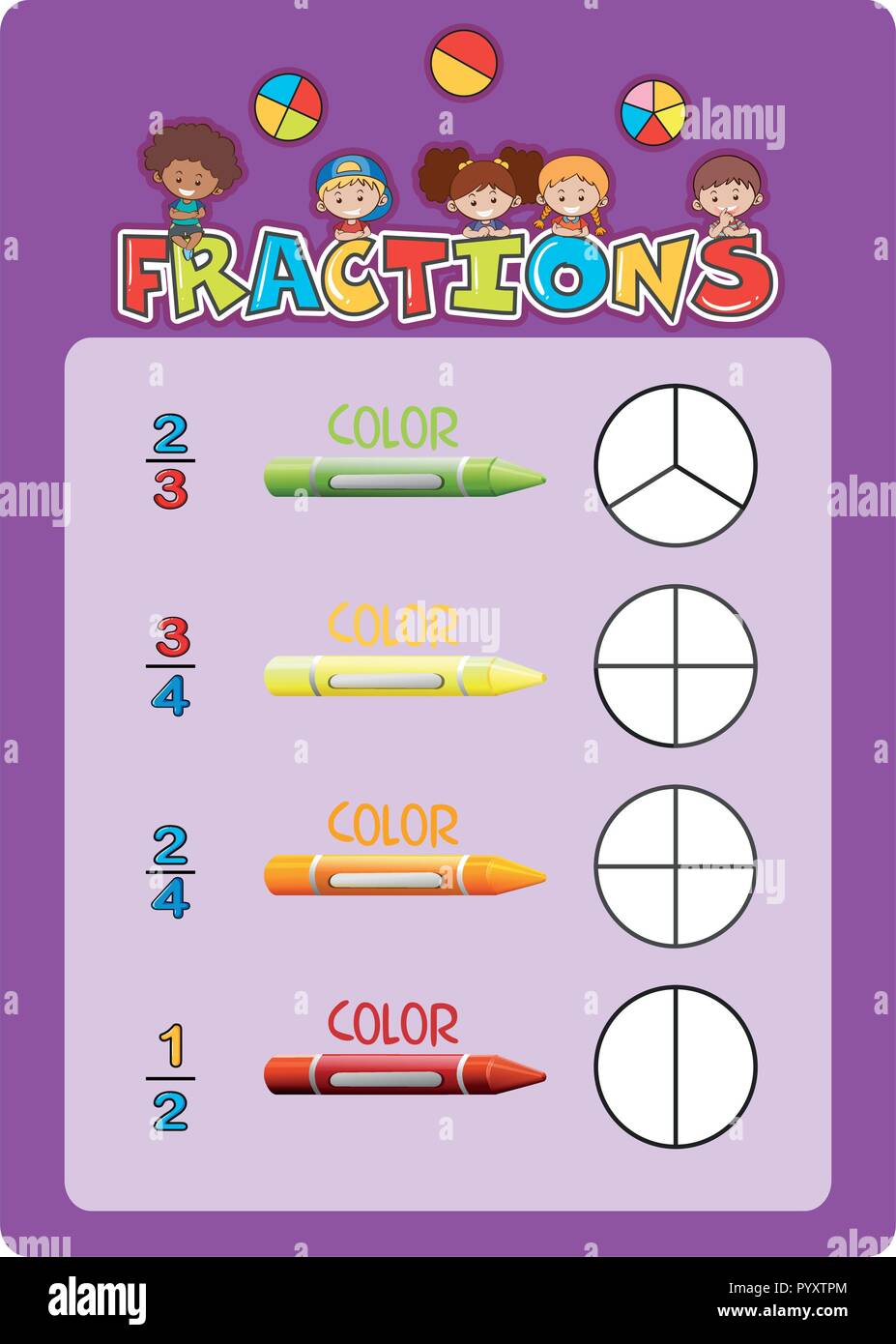 A math fractions worksheet illustration Stock Vector Image & Art - Alamy