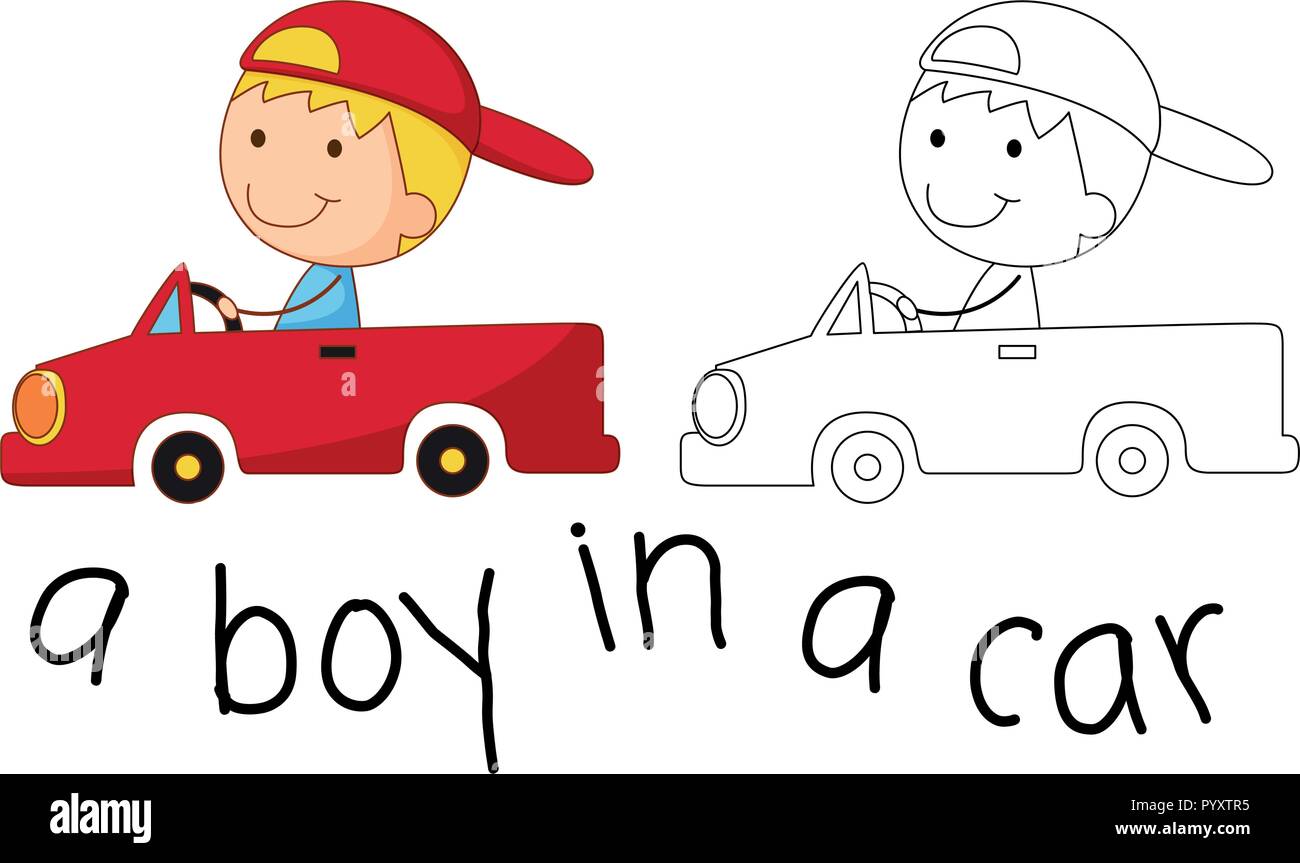 Doodle happy boy riding a car illustration Stock Vector Image & Art - Alamy