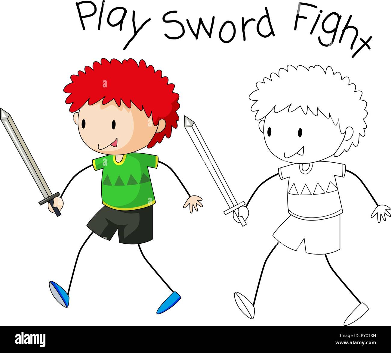 Doodle boy play sword illustration Stock Vector Image & Art - Alamy