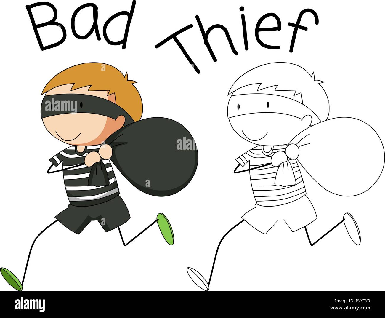 Doodle bad thief character illustration Stock Vector Image & Art - Alamy