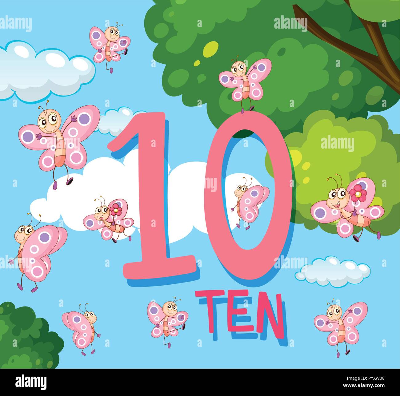 Counting to the number 10 with butterflies illustration Stock Vector ...