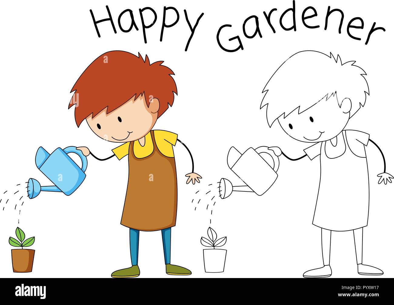 Boy watering a plant illustration Stock Vector Image & Art - Alamy