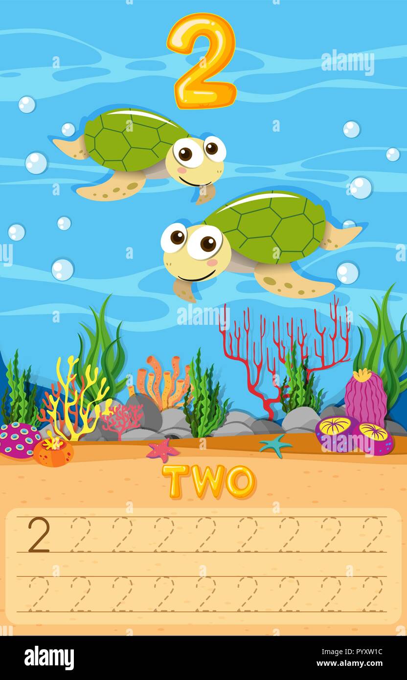 Two sea turtle number worksheet illustration Stock Vector Image & Art ...