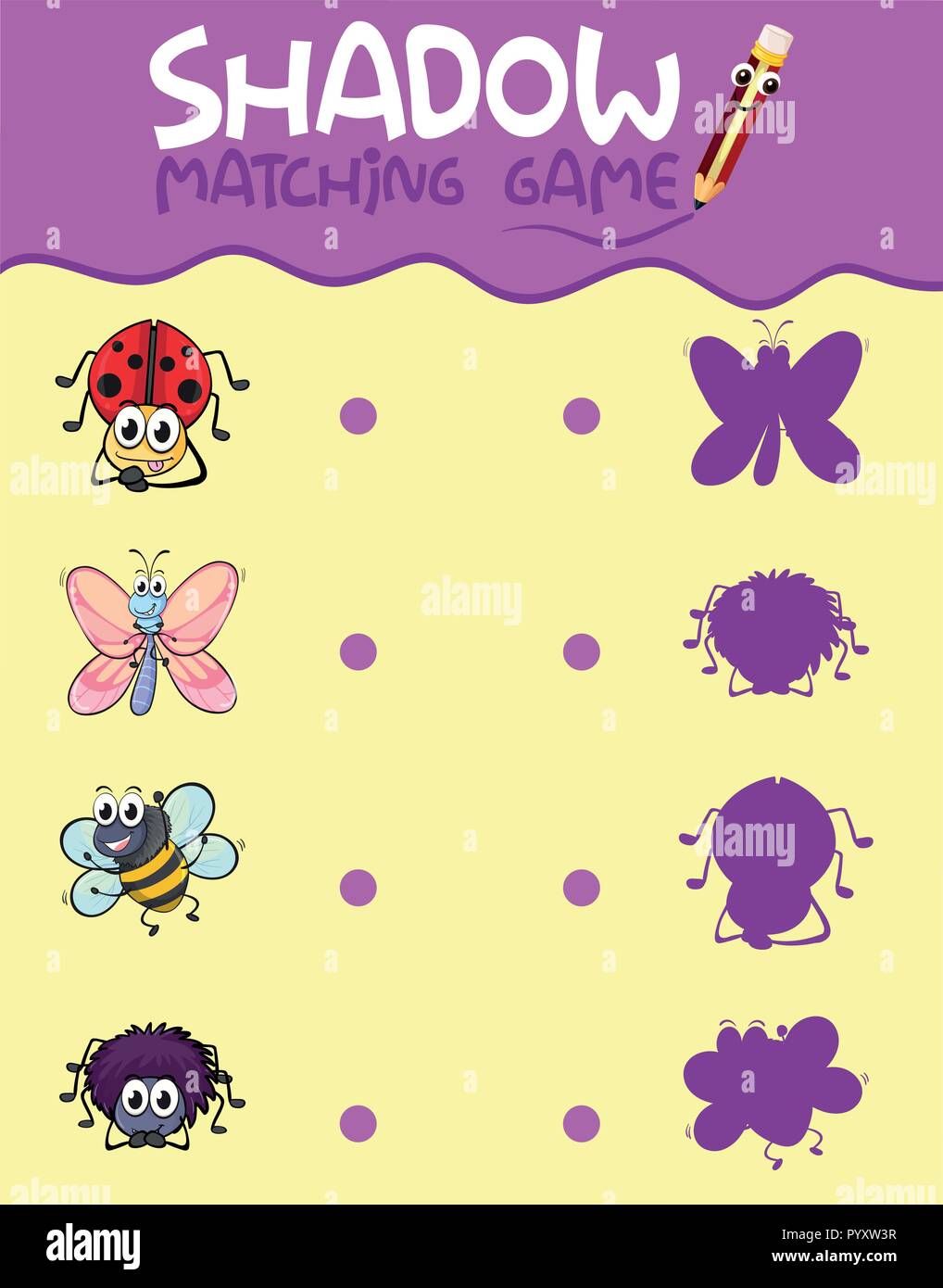 Insect shadow matching game template illustration Stock Vector Image ...
