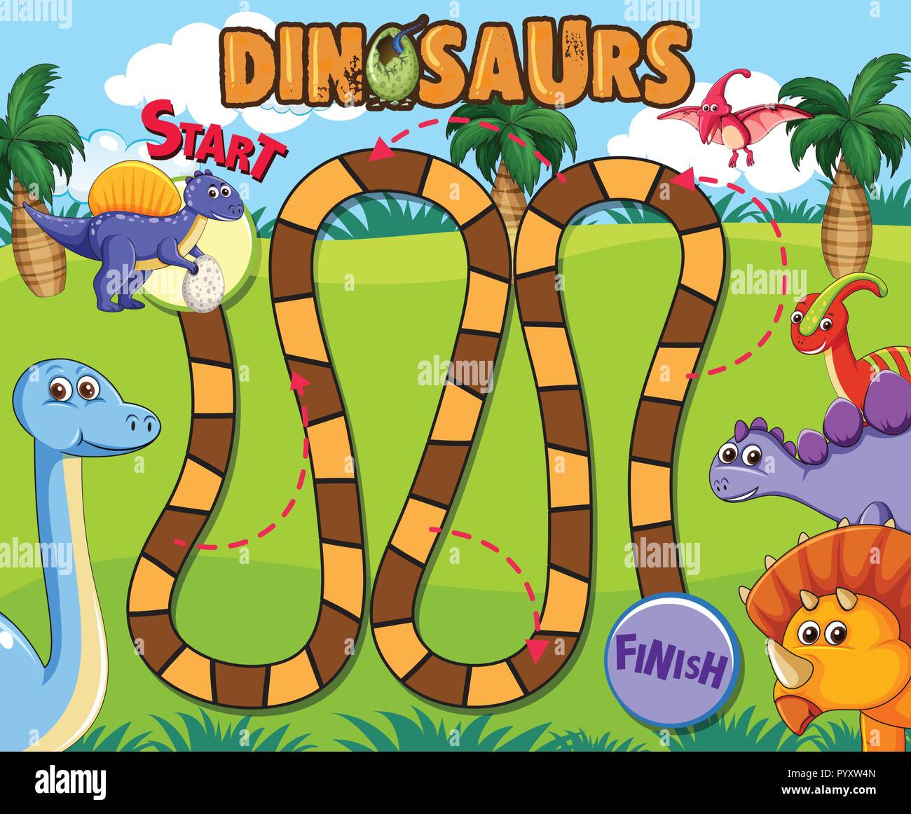 Dinosaur board game template illustration Stock Vector Image & Art - Alamy