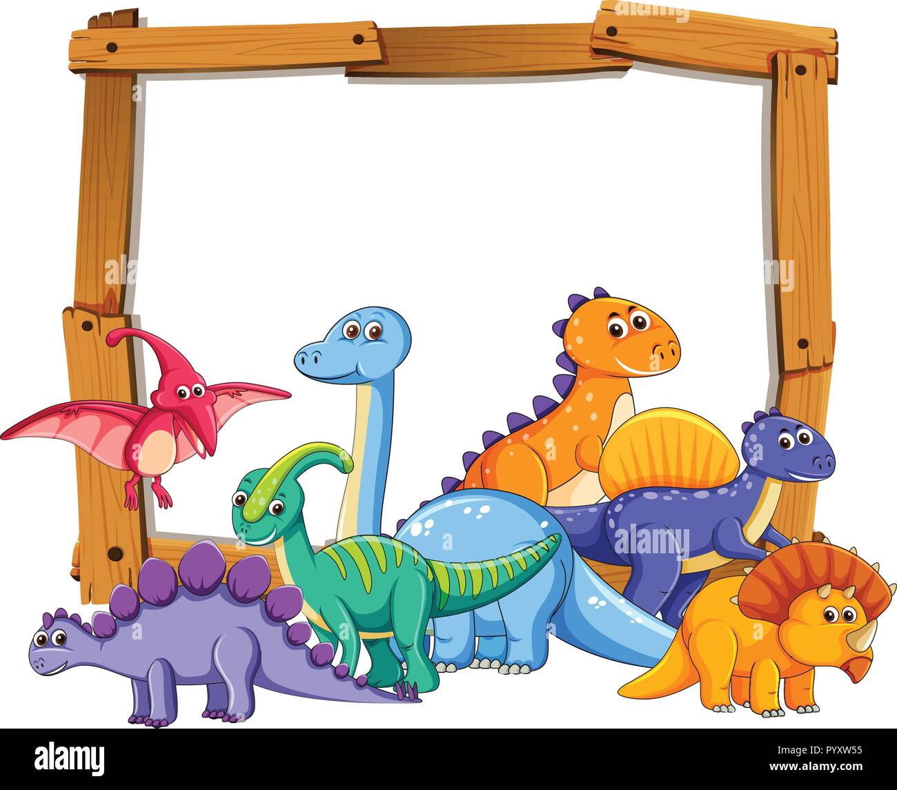 Different dinosaur on wooden frame illustration Stock Vector Image ...