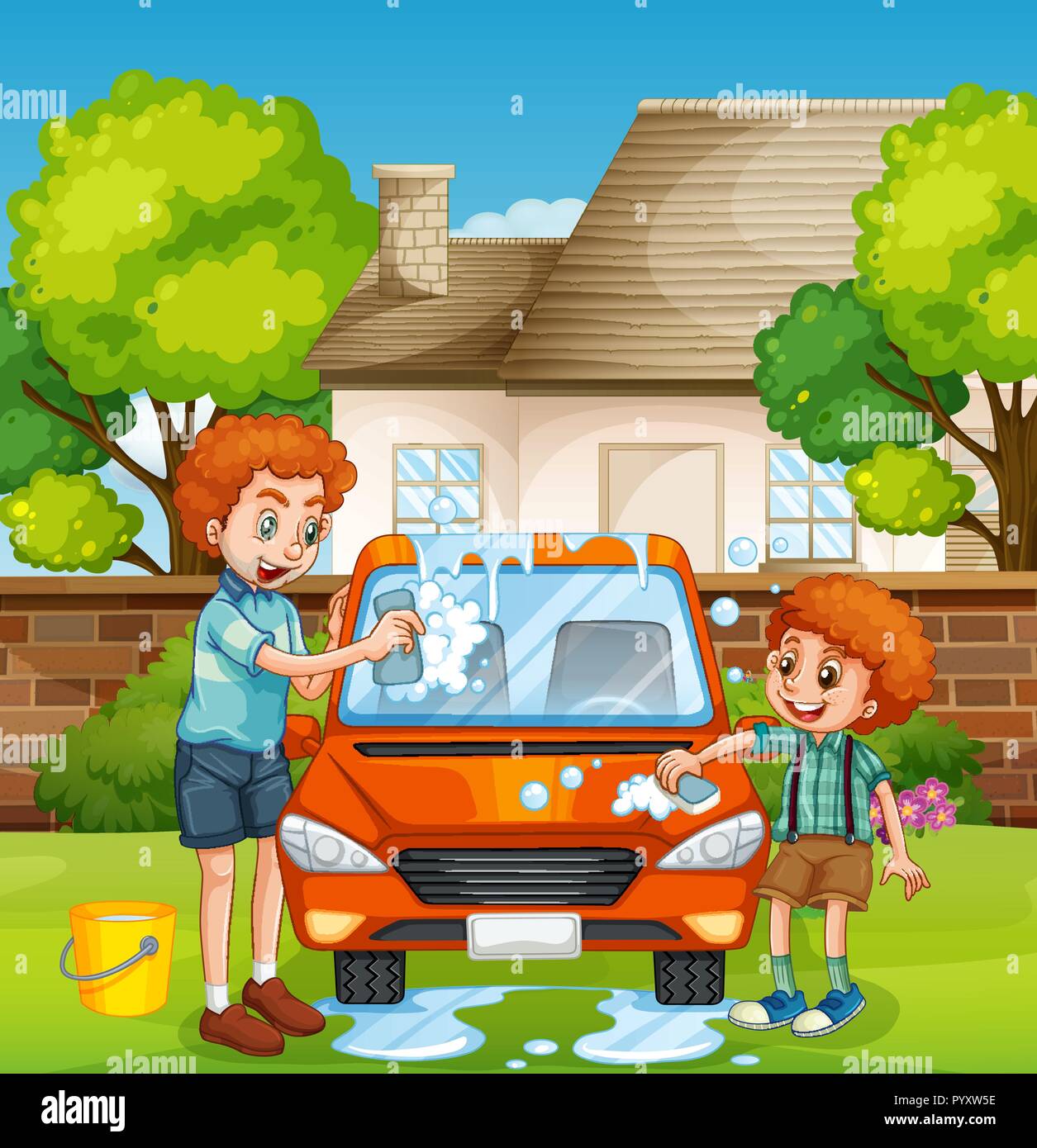 People washing car Stock Vector Images - Alamy