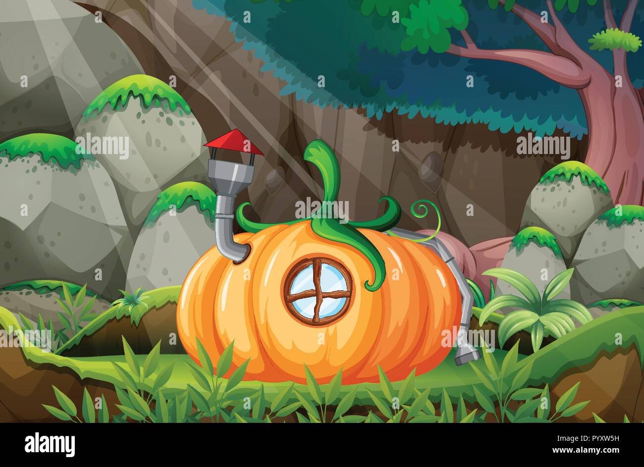 Pumpkin house in nature template illustration Stock Vector Image & Art ...