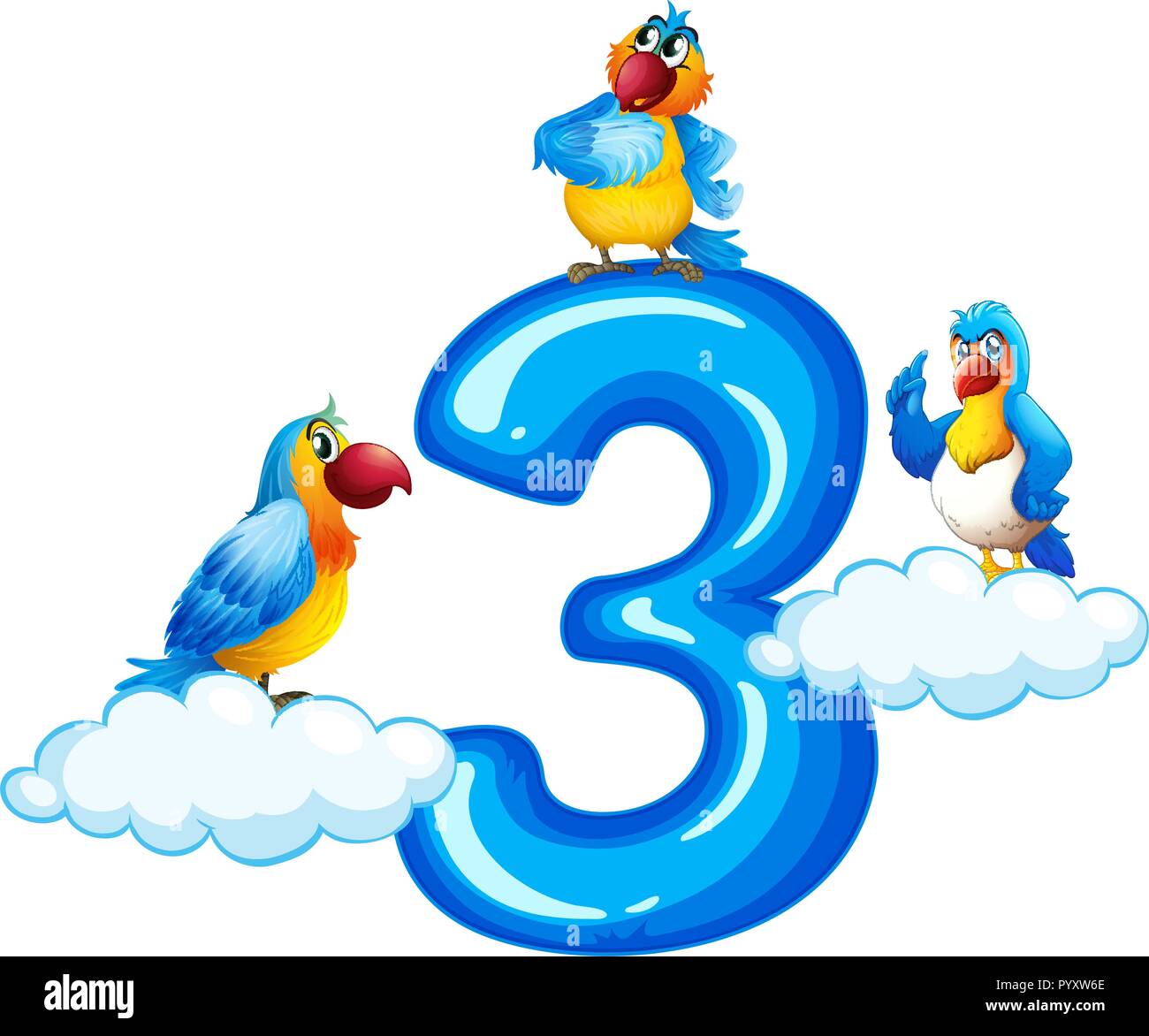 Three parrot on number three illustration Stock Vector Image & Art - Alamy