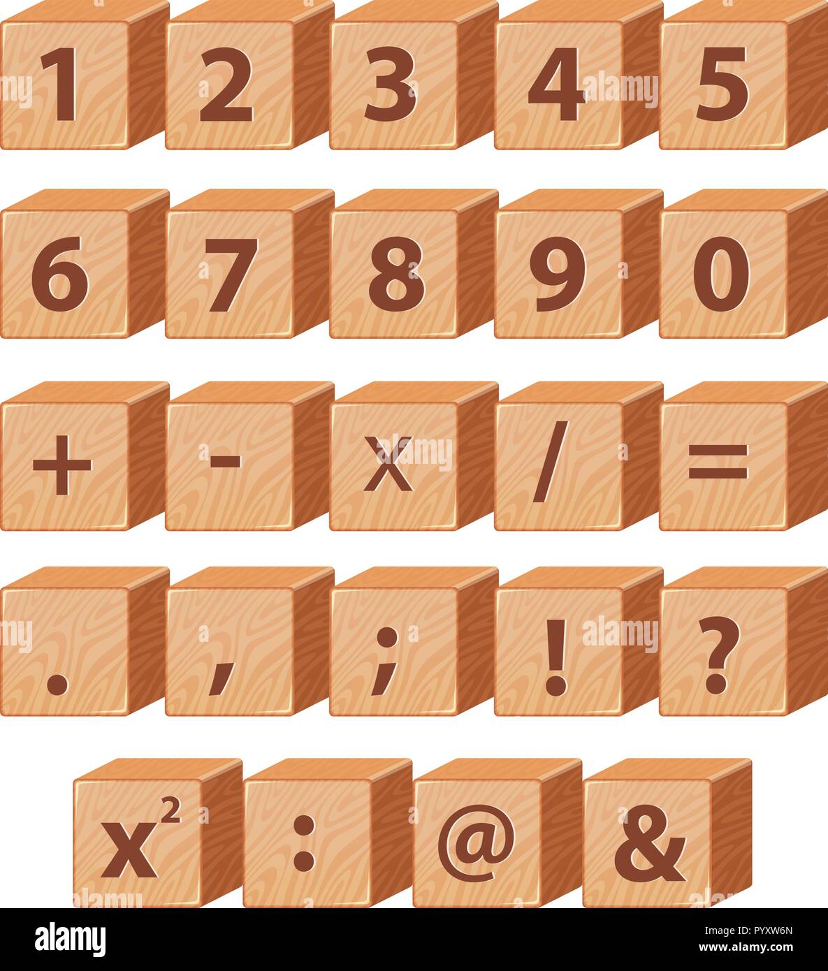 Wooden block math number and symbol illustration Stock Vector Image ...