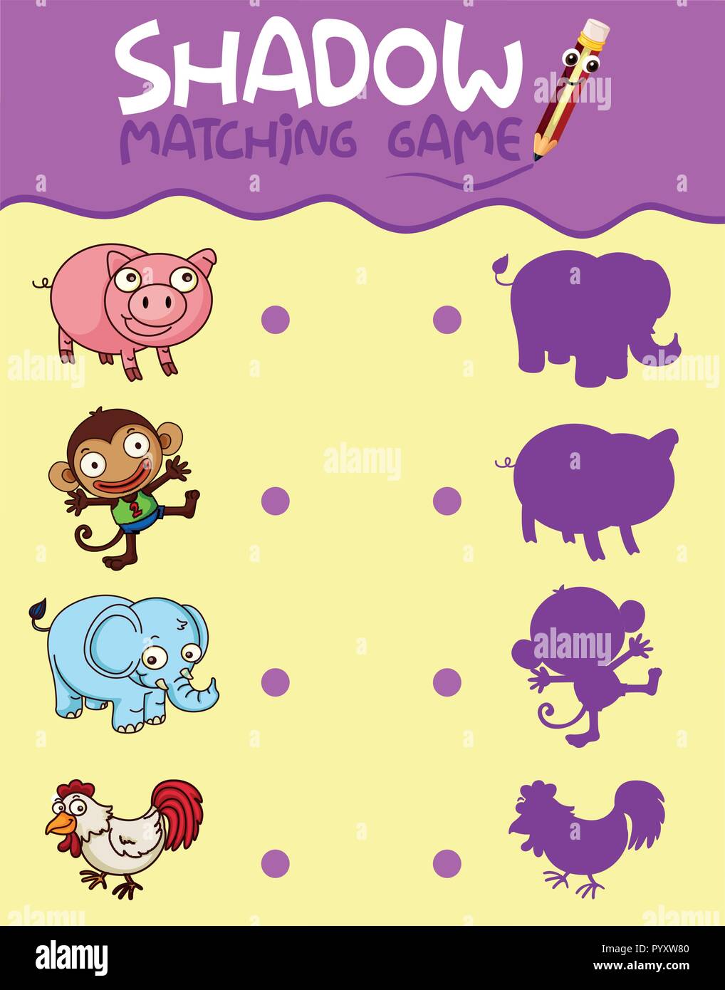 Animal shadow matching game template illustration Stock Vector Image ...