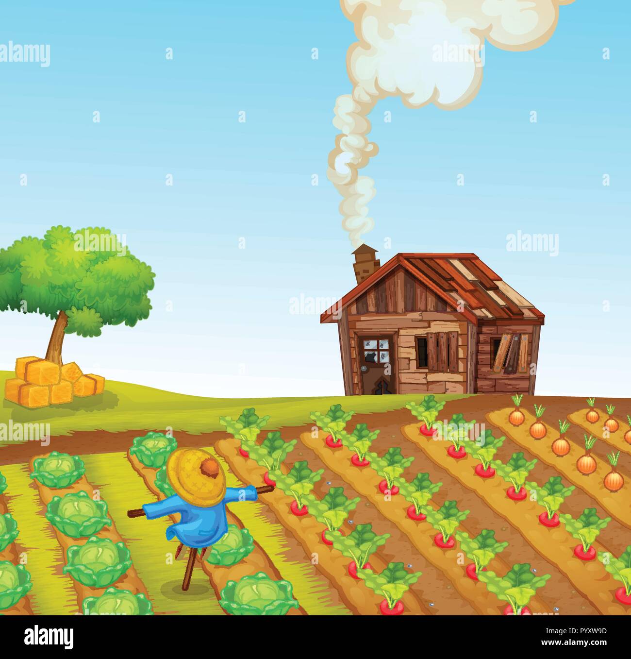 A rural farm landscape illustration Stock Vector Image & Art - Alamy