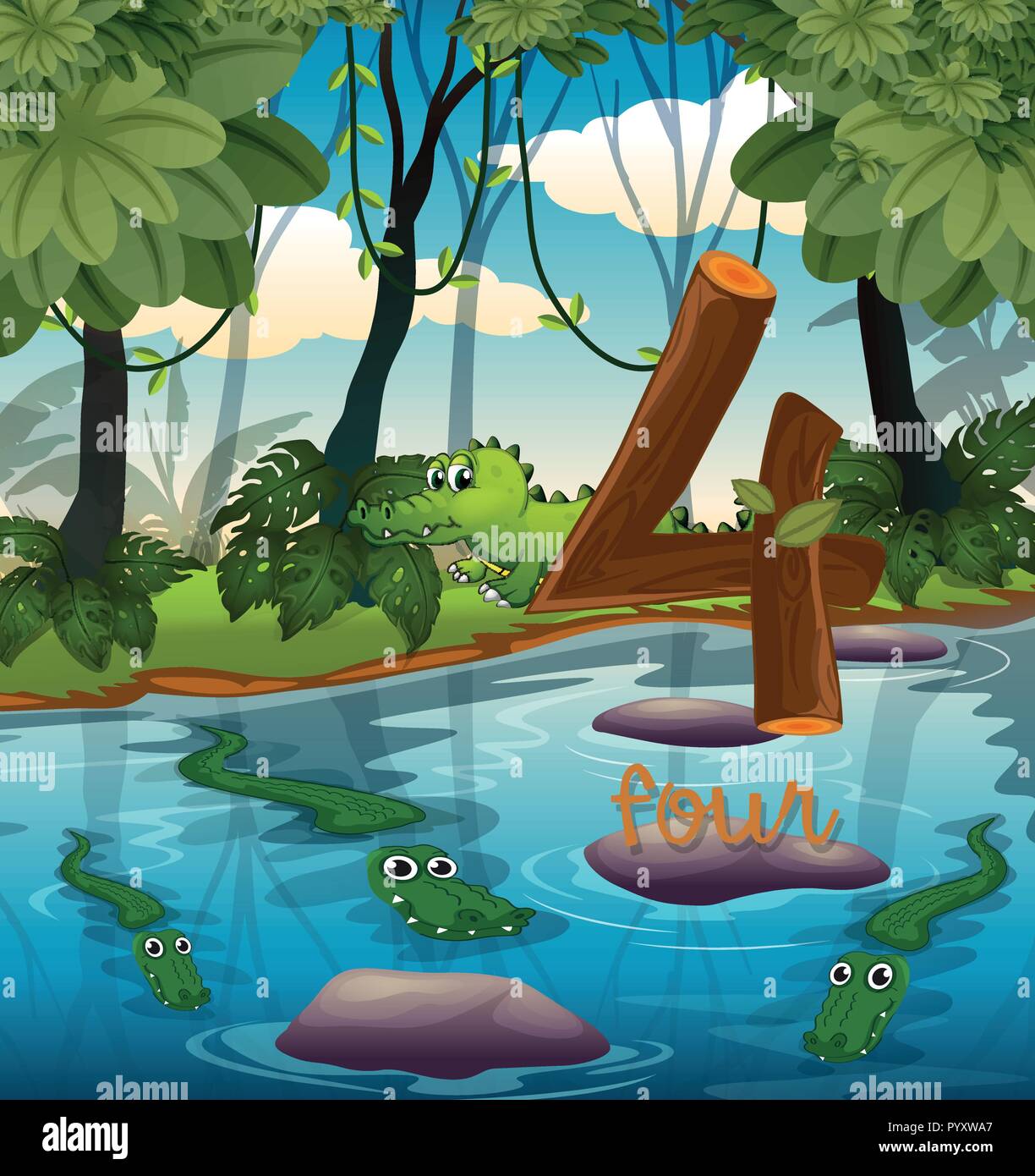 Four crocodile in the pond illustration Stock Vector Image & Art - Alamy