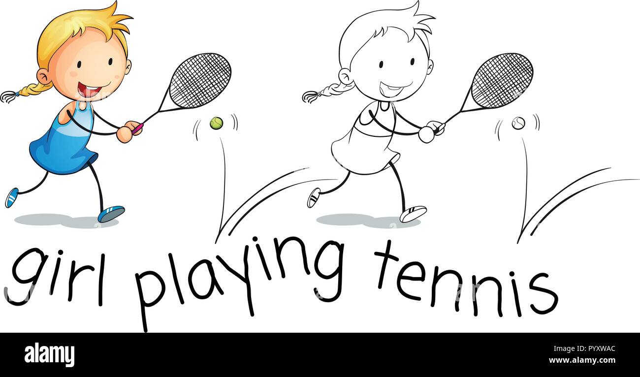 Happy girl playing tennis illustration Stock Vector Image & Art - Alamy