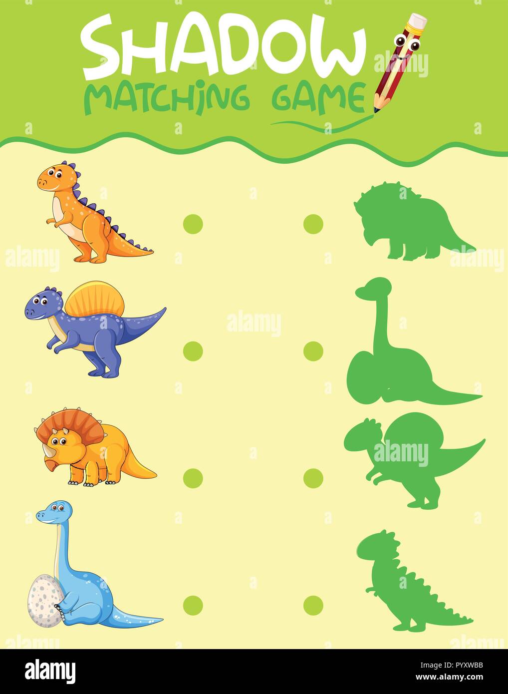 Dinosaur matching shadow game template illustration Stock Vector Image ...
