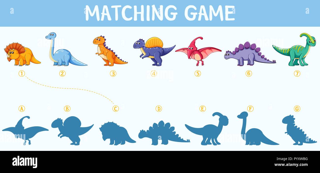 Dinosaur shadow matching game illustration Stock Vector Image & Art - Alamy