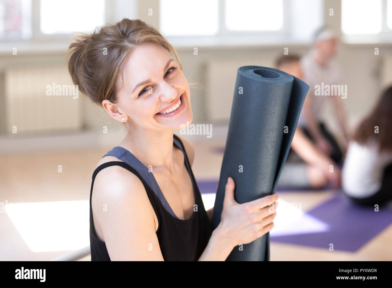 Woman laughing after yoga hi-res stock photography and images - Alamy